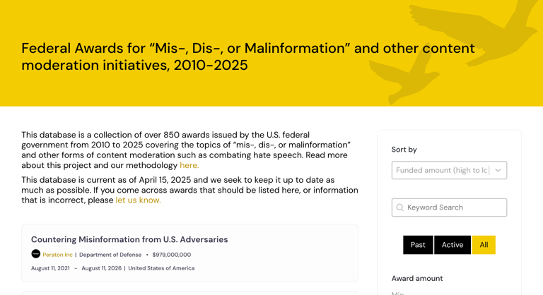 Federal Awards for “Mis-, Dis-, and Malinformation” and other content ...